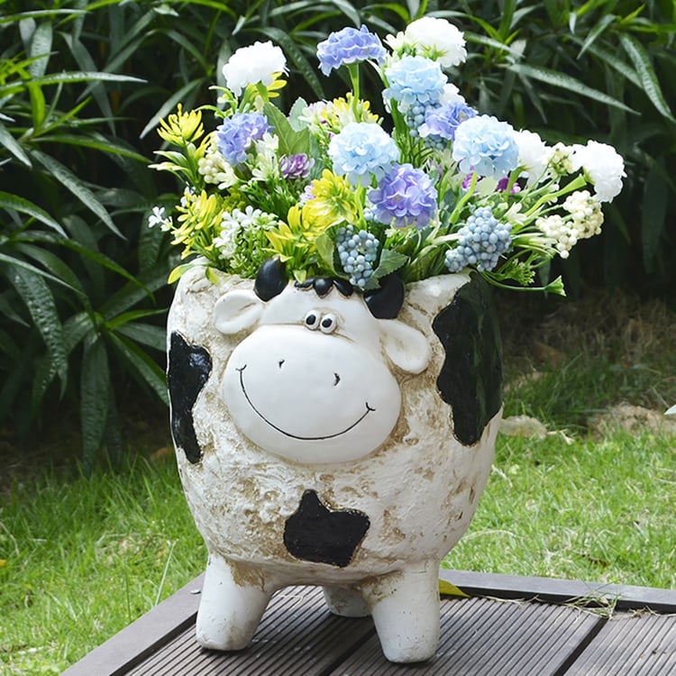 Cute Cow Resin Planter Flower Pot Adorable Storage Decoration Container ...