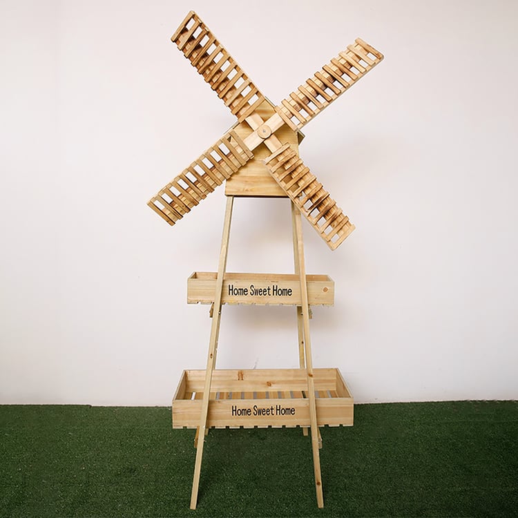 Windmill Wooden Plant Stand 2 Shelves Garden Decor｜Homary