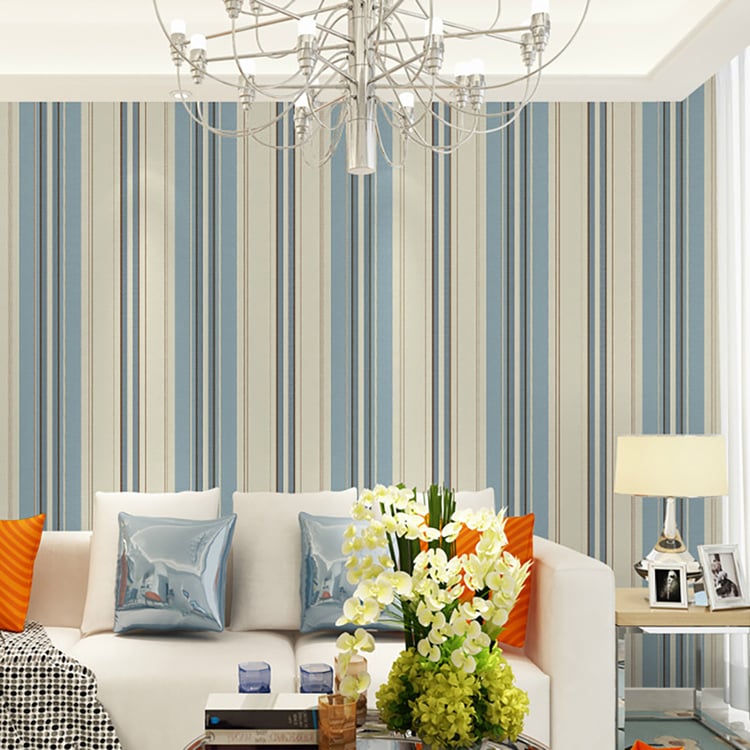 Modern Concise Lines Pattern in Blue&Beige 23.62″W x 19.6′L Peel and ...
