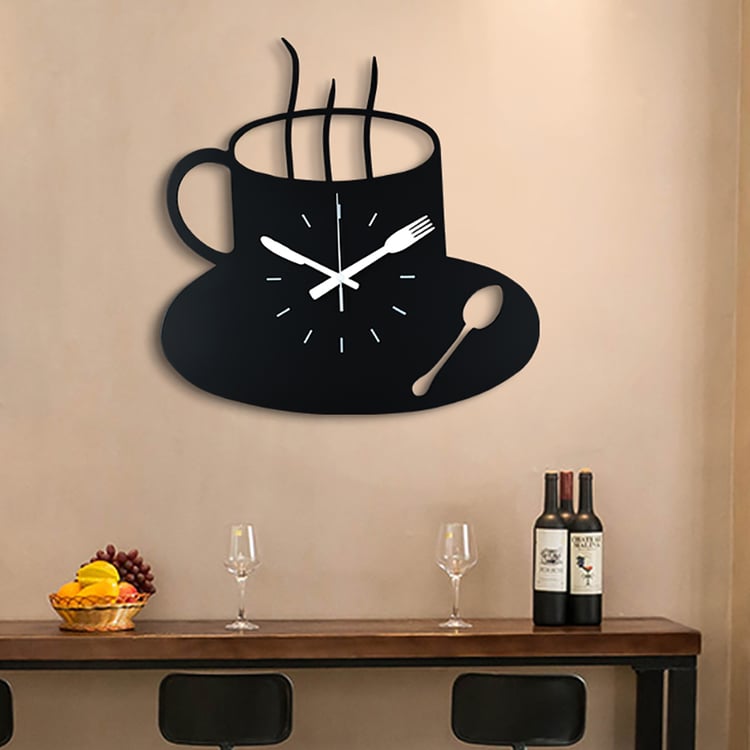 Creative Coffee Cup Metal Wall Clock with Hollow-out Clock Face｜Homary