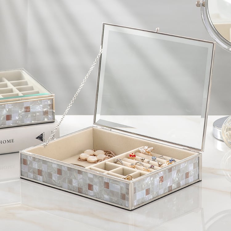 Shell Jewelry Box Rectangle Case with Earring/Ring Storage｜Homary