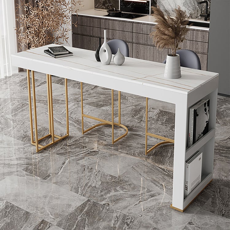 Modern White Bar Table Sintered Stone Top & Metal Base Contemporary Pub ...