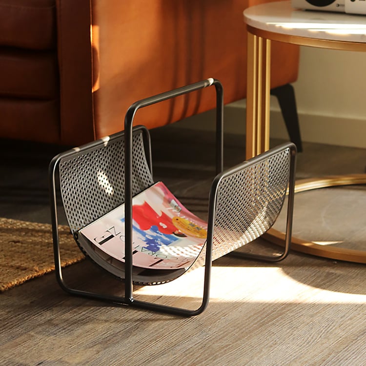 Modern Magazine Rack with Handle in Black | Homary