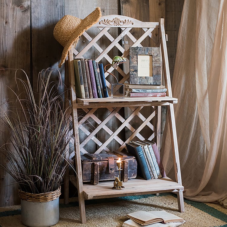 Retro 2-Tier Ladder Plant Stand Decor Storage Shelf in Wood｜Homary UK