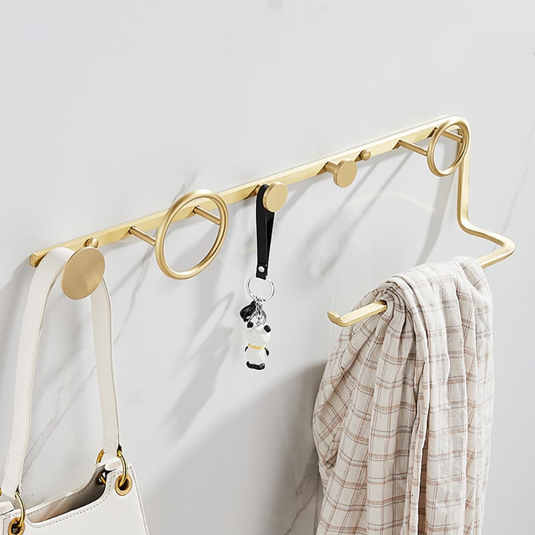 Modern Gold Wall Mounted Coat Rack with Towel Ring｜Homary