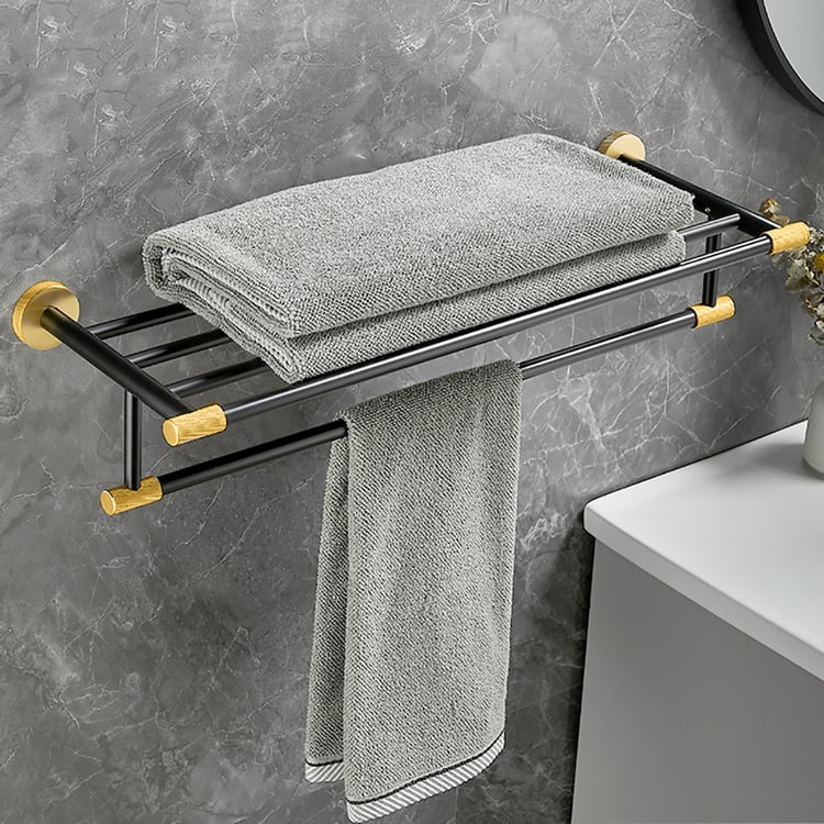 Wall Mounted Towel Shelf Bathroom Towel Rack in Black & Gold｜Homary UK