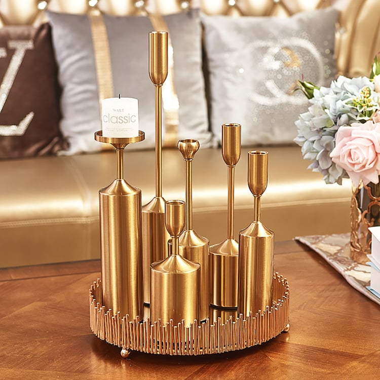 Modern Round Tray Desk Organizer in Metal | Homary