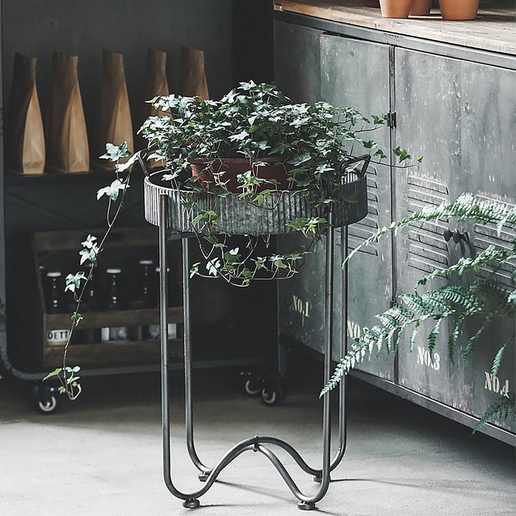 Round Rustic Plant Stand Floral Shelf with Removable Tray｜Homary UK