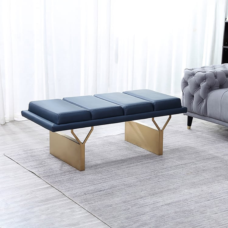 Modern Leather Upholstered Ottoman Bedroom Bench Gold Stainless Steel ...
