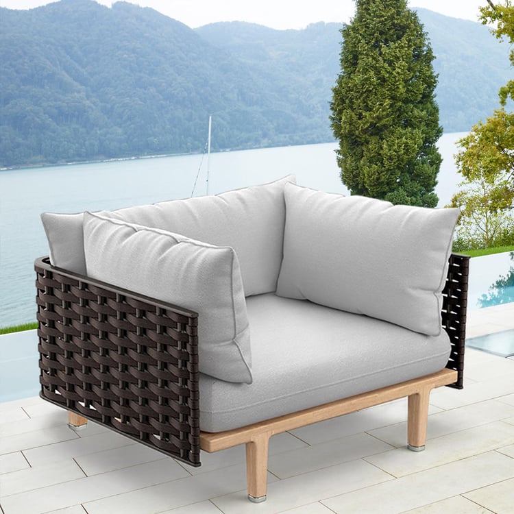 Modern Woven Rope Outdoor Accent Chair with Square Arm｜Homary UK