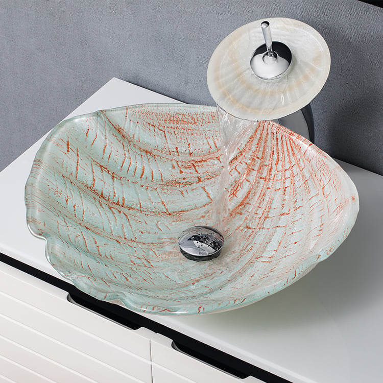 Countertop Shell Shaped Crystal Glass Bowl Bathroom Wash Basin with Tap ...