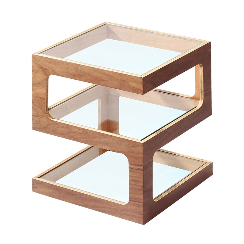 Modern Glass Side Table with 3 Tiers S-shaped End Table in Walnut ...