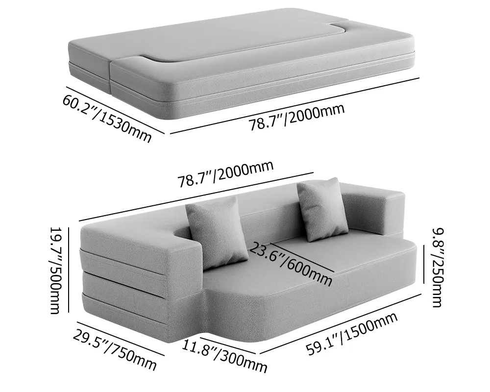 2000mm Modern Folding Sofa Bed Leath-Aire Upholstered Full Sleeper ...