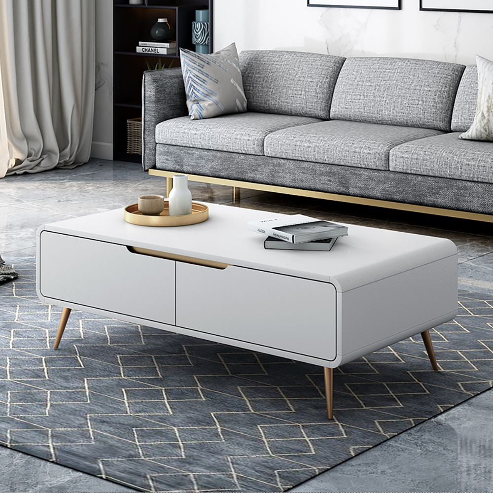 Modern Coffee Table with Storage in White Rectangle -shaped - Living ...