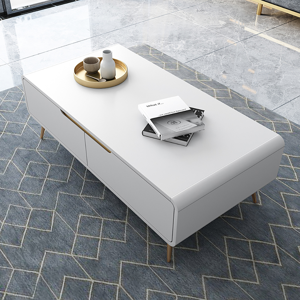 Modern Coffee Table with Storage in White Rectangle -shaped - Living ...