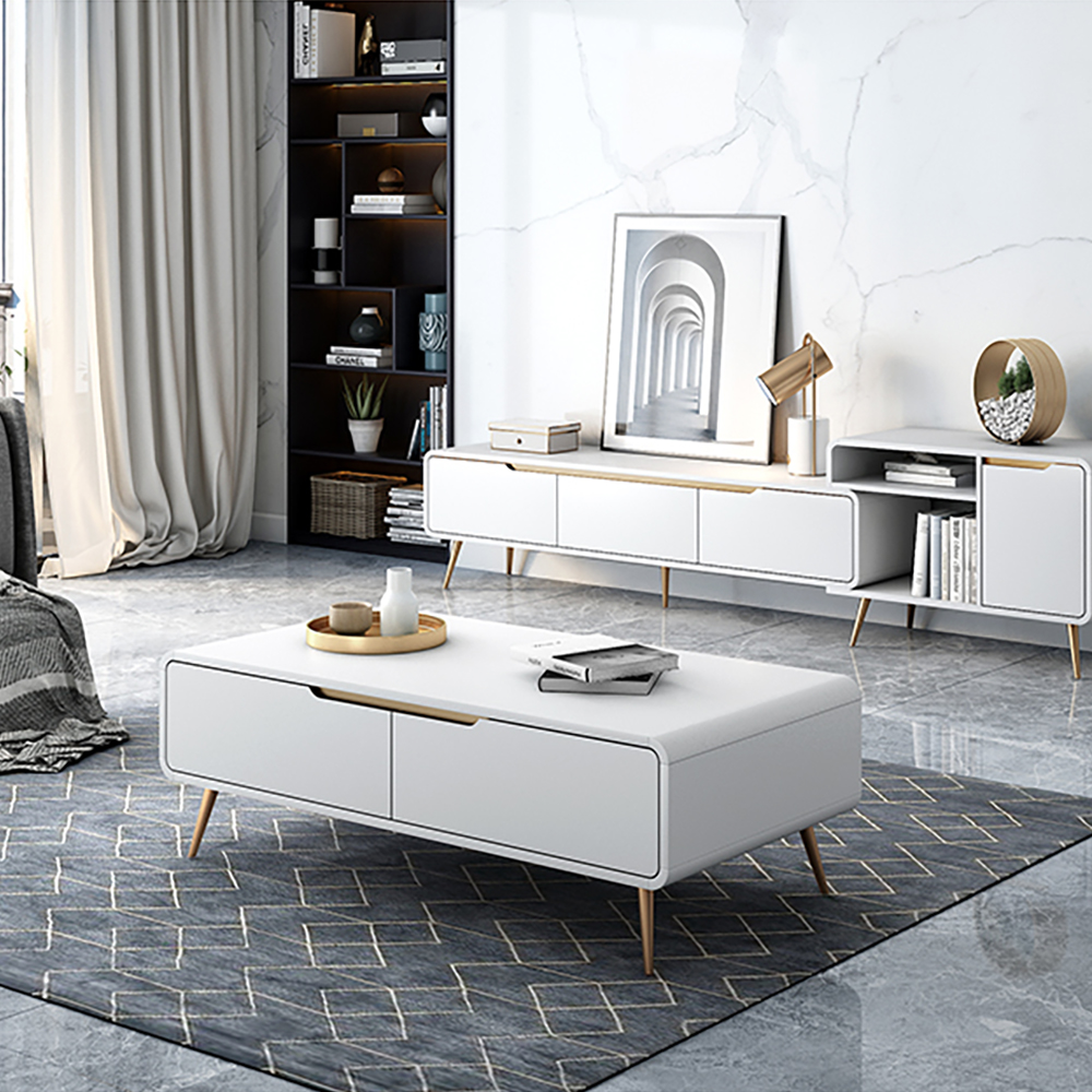 Modern Coffee Table with Storage in White Rectangle -shaped - Living ...