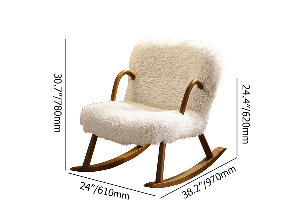 White Boucle Upholstery Rocking Chair Solid Wood Accent Chair in Walnut ...