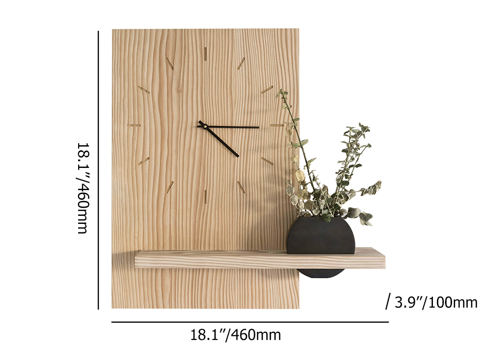 Japandi Natural Wood Rectangle Wall Clock with Black Vase Decor Living ...
