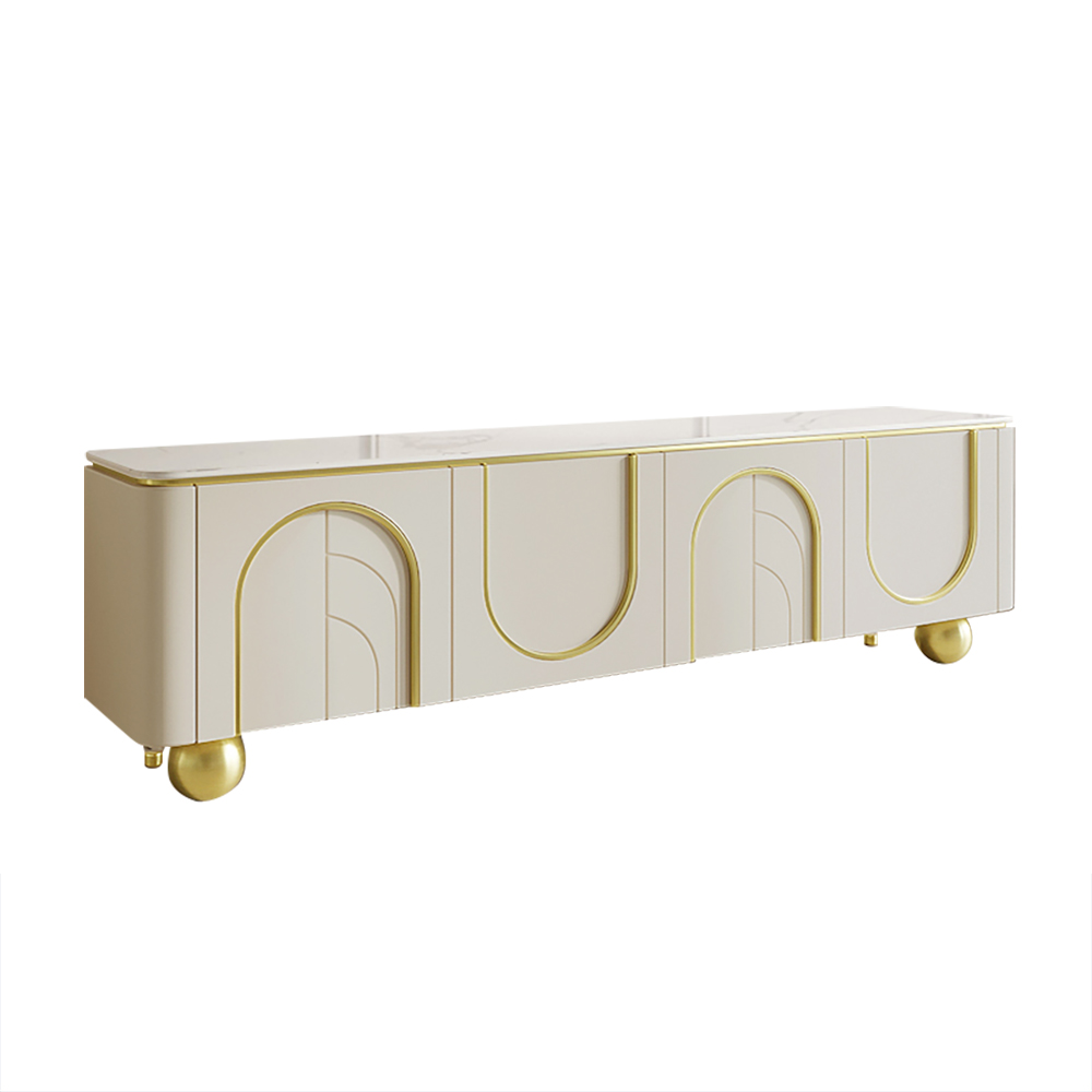 Modern Beige TV Stand MDF Top 4 Doors with 2 Shelves Media Console for ...