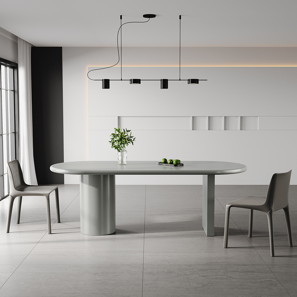 2000mm Oval Concrete Grey Dining Table for 8 Person Pedestal Base ...