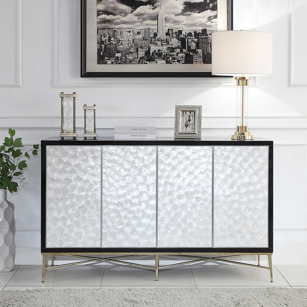 59" Modern Sideboard Buffet White Natural Shell Surface with Doors ...